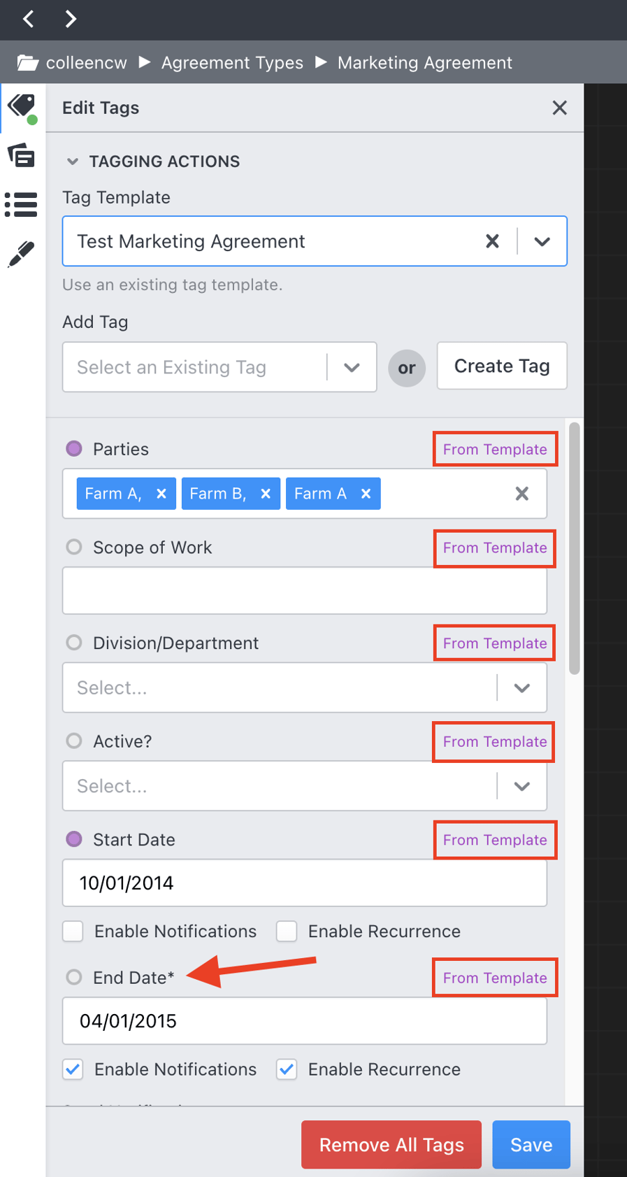 Using Tag Templates
